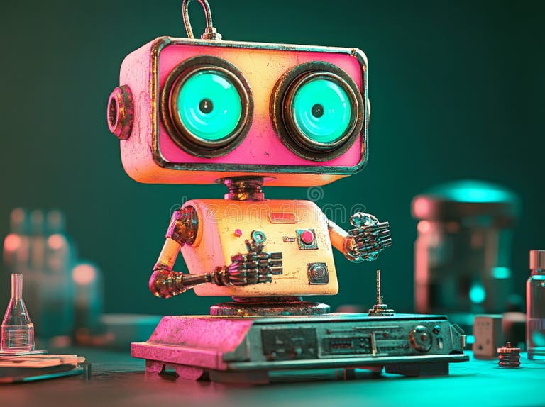 Illustration of a Humanoid Robot Using a Microscope Stock Photo - Image ...