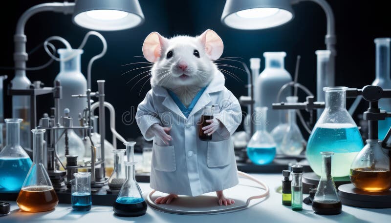 Illustration of a Humanoid White Mouse in a Lab Coat Studying and ...
