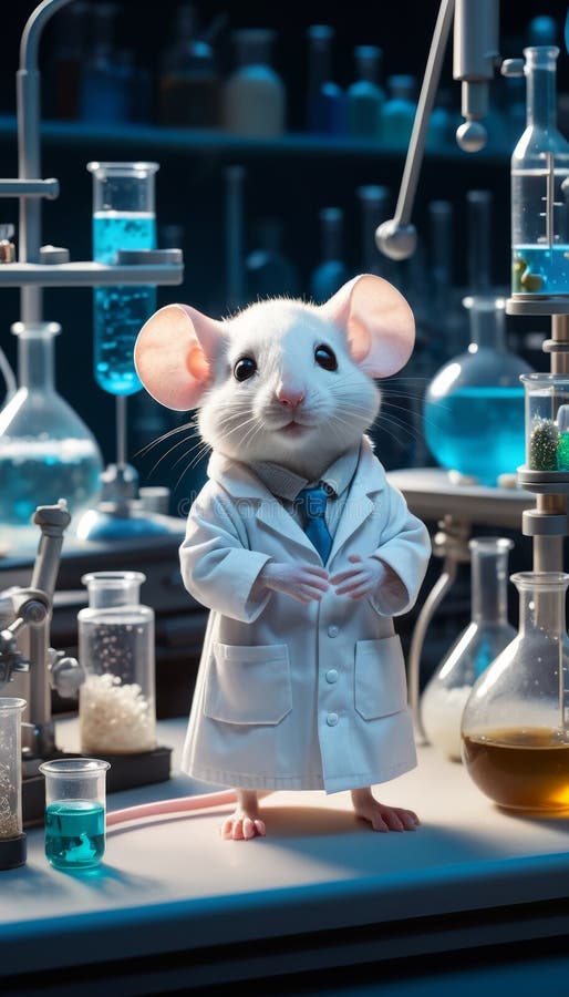 Illustration of a Humanoid White Mouse in a Lab Coat Studying and ...