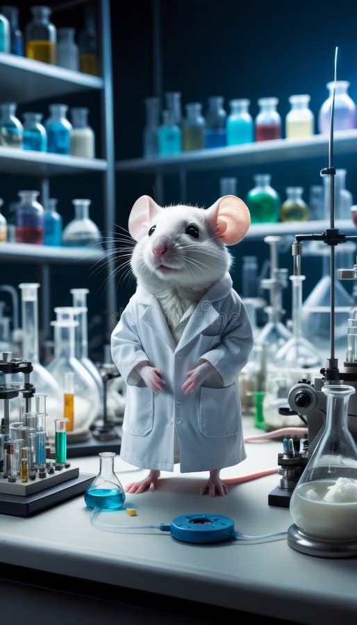 Illustration of a Humanoid White Mouse in a Lab Coat Studying and ...