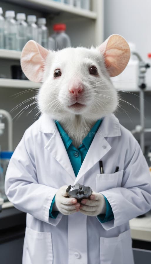 Illustration of a Humanoid White Mouse in a Lab Coat Studying and ...