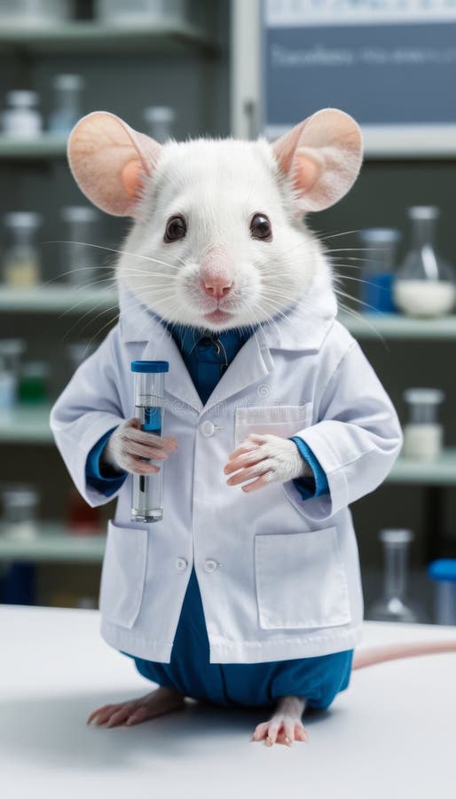 Illustration of a Humanoid White Mouse in a Lab Coat Studying and ...