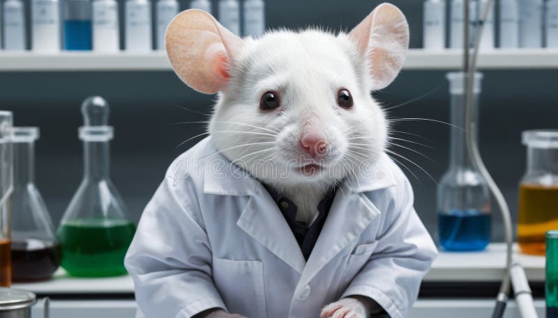 Illustration of a Humanoid White Mouse in a Lab Coat Studying and ...