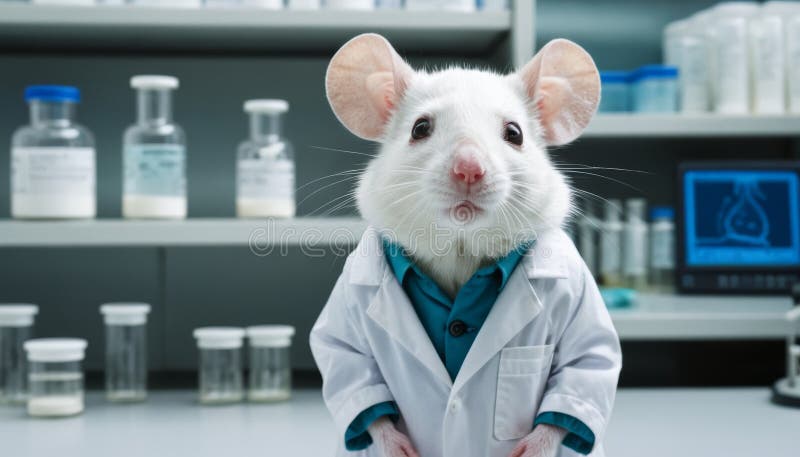 Illustration of a Humanoid White Mouse in a Lab Coat Studying and ...