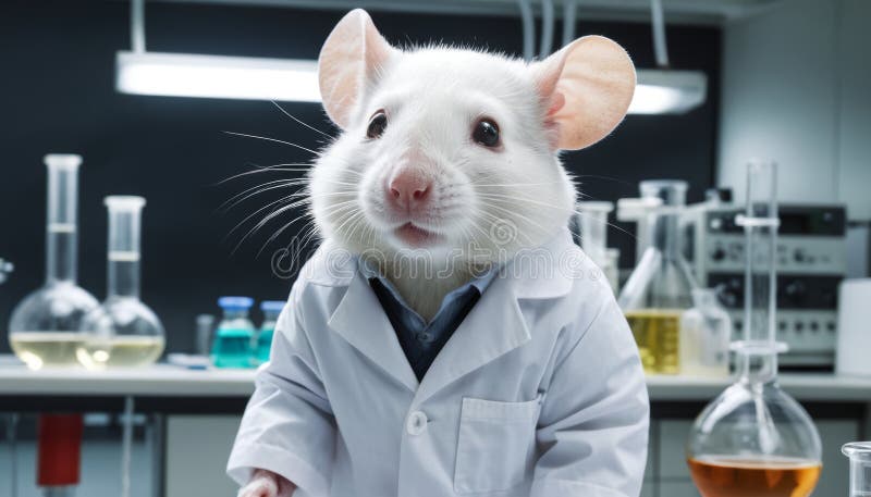 Illustration of a Humanoid White Mouse in a Lab Coat Studying and ...