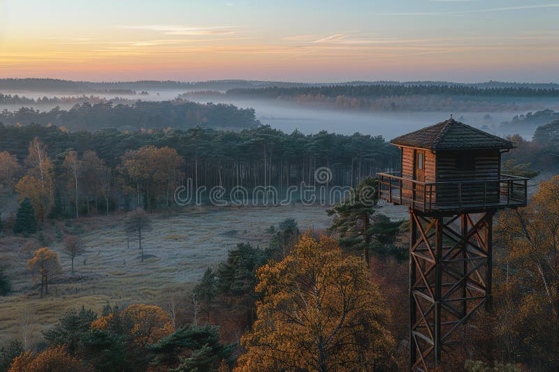 A Hunting Tower in the Middle of an Open Field Surrounded Stock ...