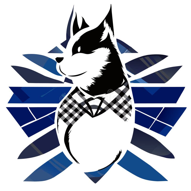 Illustration of a Husky Dog with Checkered Bow Tie Viewed from Side Set ...