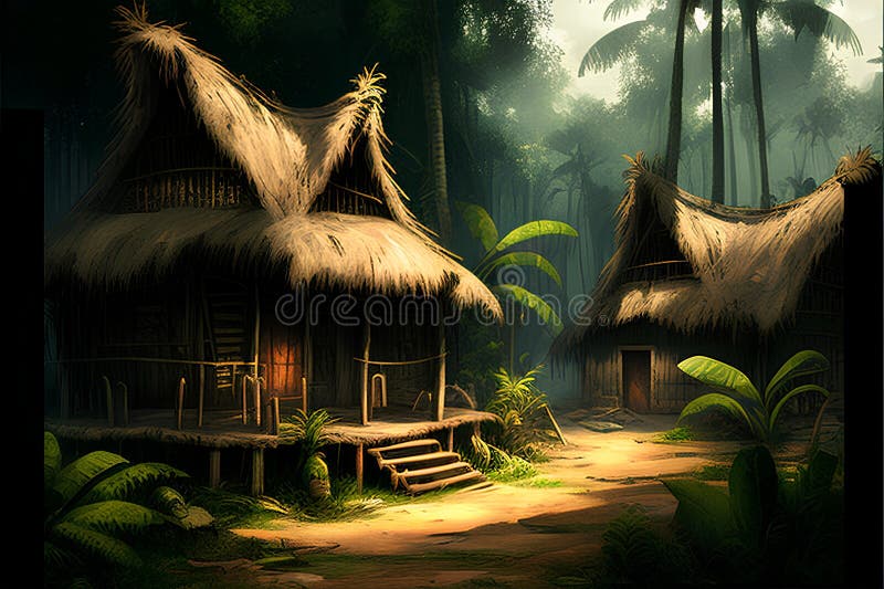 Illustration of a Hut in the Jungle - 3d Render. Stock Illustration ...