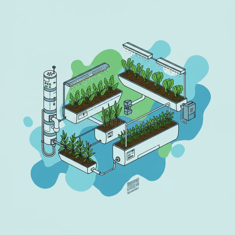 Illustration of a Hydroponic System Featuring Interconnected ...