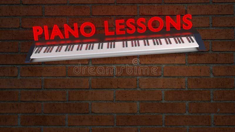 Neon Sign with Piano and Text "PIANO LESSONS". 3d Rendering. Stock ...