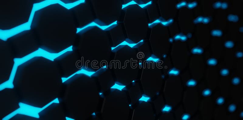 Ice Blue Color Neon Light with Black Hexagon Geometric Abstract Stock ...