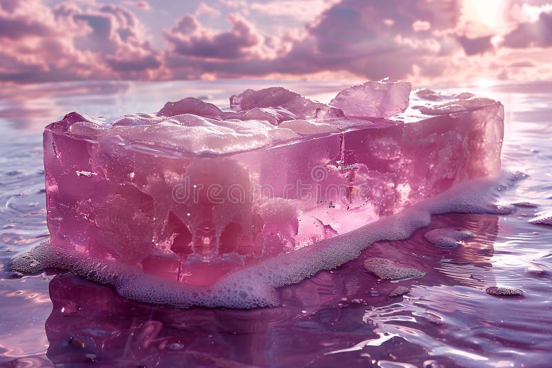 Ice Cube on the Ice in the Sea at Sunset, the Concept of Global Warming ...