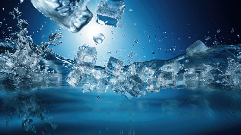 Ice Cubes in Clear Blue Water Stock Illustration - Illustration of drop ...