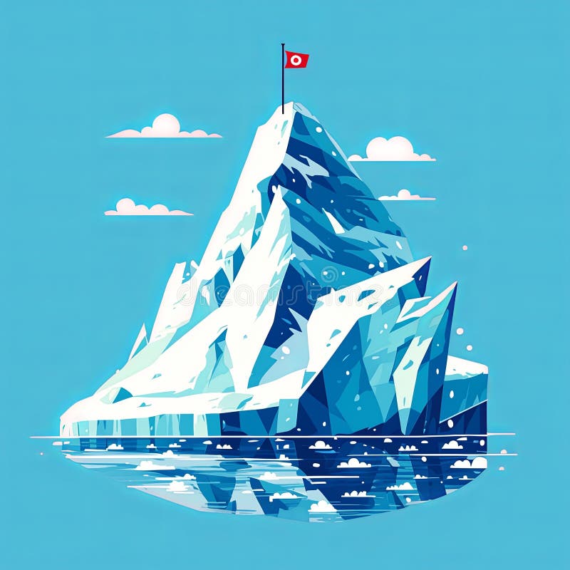 Illustration of an Iceberg with Its Peak Marked by a Red Flag Stock ...