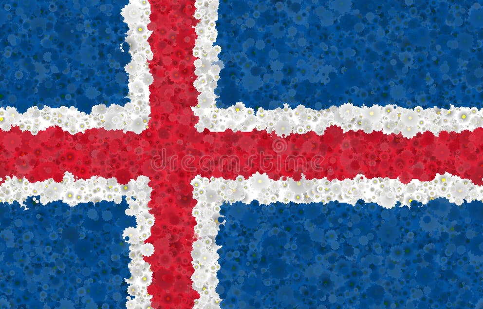 Illustration of an Icelandic Flag with a Flower Pattern Stock ...
