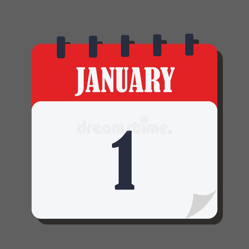 Illustration Icon Calendar 1 January with a Red Color on Its Header ...