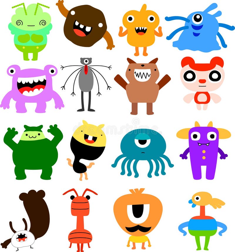 Comic Tiny Monster Vector Set Stock Vector - Illustration of enemy ...