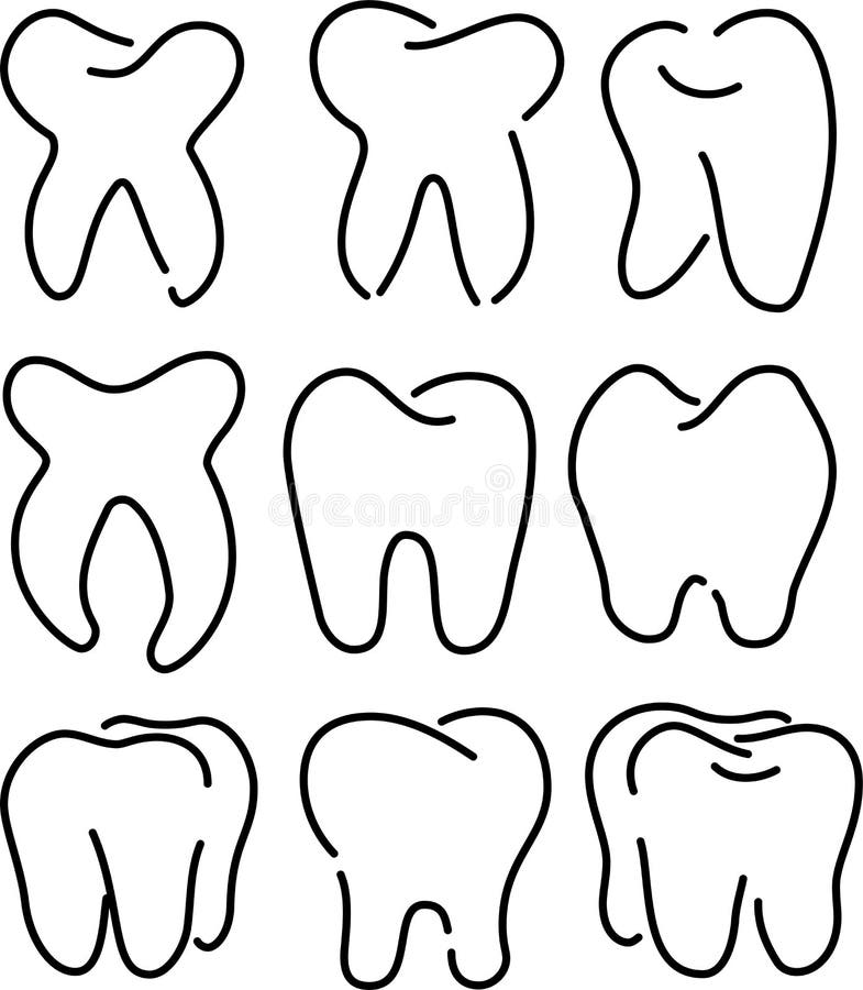Simple Line Drawing of Tooth Set Stock Vector - Illustration of cute ...