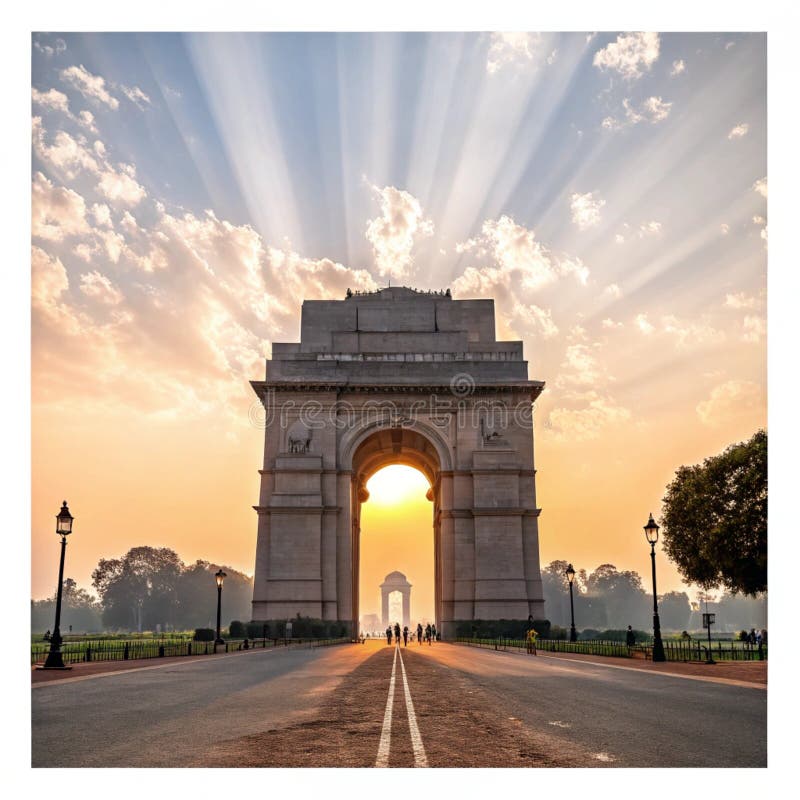 India Gate in Sunrise Illustration Isolated on White Background Stock ...