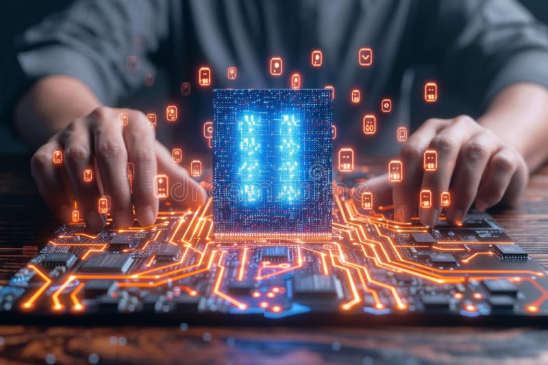 Illustration of Icons, Electronic Chips, and Symbols Denoting AI ...