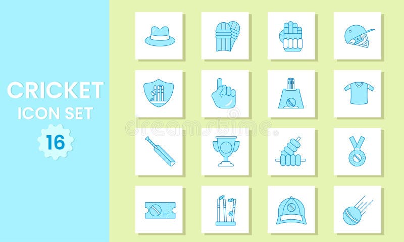 Illustration of 16 Icons Pack of Cricket in Flat Stock Illustration - Illustration of gloves ...