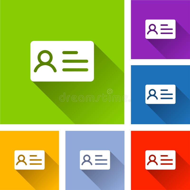 Id Card Icons with Long Shadow Stock Vector - Illustration of badge ...