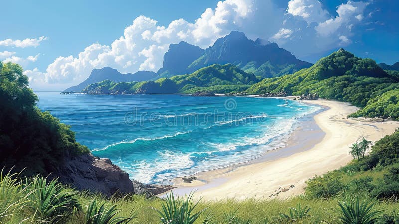 Illustration of an Idyllic Landscape. Stock Illustration - Illustration ...