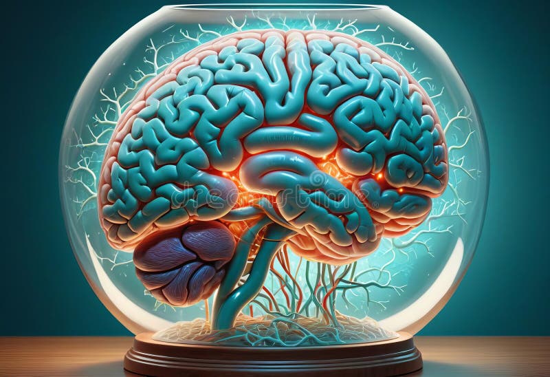 Illustration Of Illuminated Brain In Glass Jar Stock Illustration Illustration Of Media