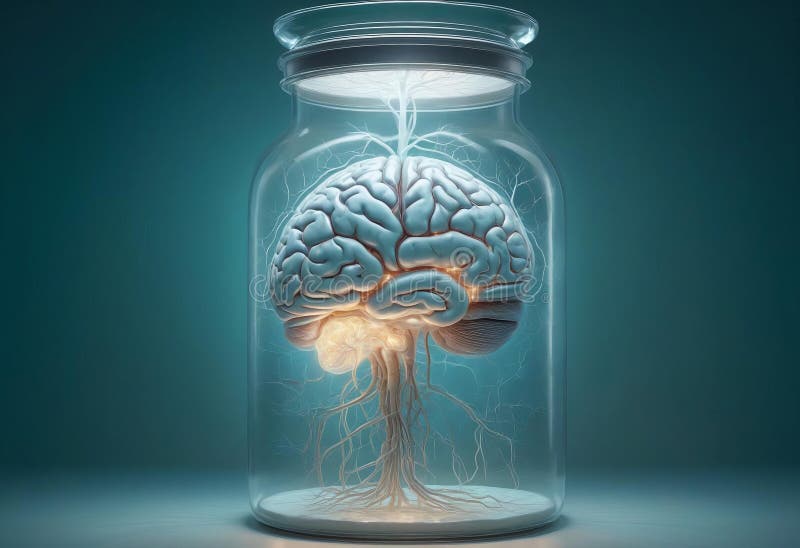 Illustration of Illuminated Brain in Glass Jar Stock Illustration ...