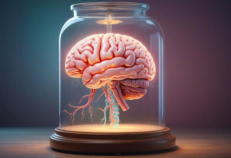 Illustration of Illuminated Brain in Glass Jar Stock Illustration ...