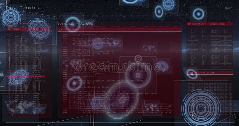 Illustration of Illuminated Circles with Database Over Infographic Screen Stock Illustration ...