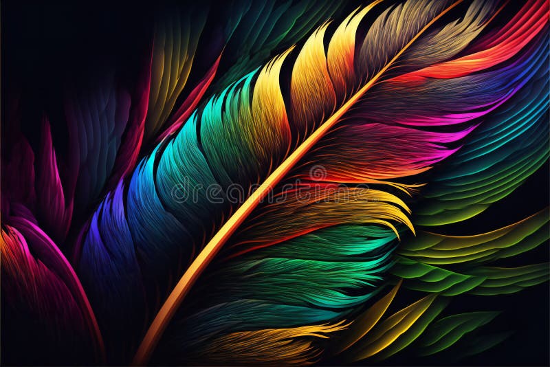 Illustration of a Illuminated Colorful Feather, Creative Digital ...