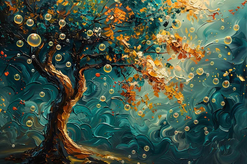 Illustration of Abstract Painting of a Tree with Bubbles Coming Out of ...