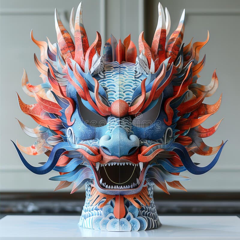 Illustration of Constructivism Art Style , Dragon Mask Design Isolated ...