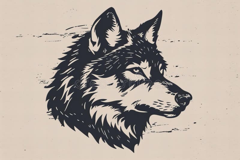 Illustration of Wolf Head in Black and White Stylized Logo, High ...
