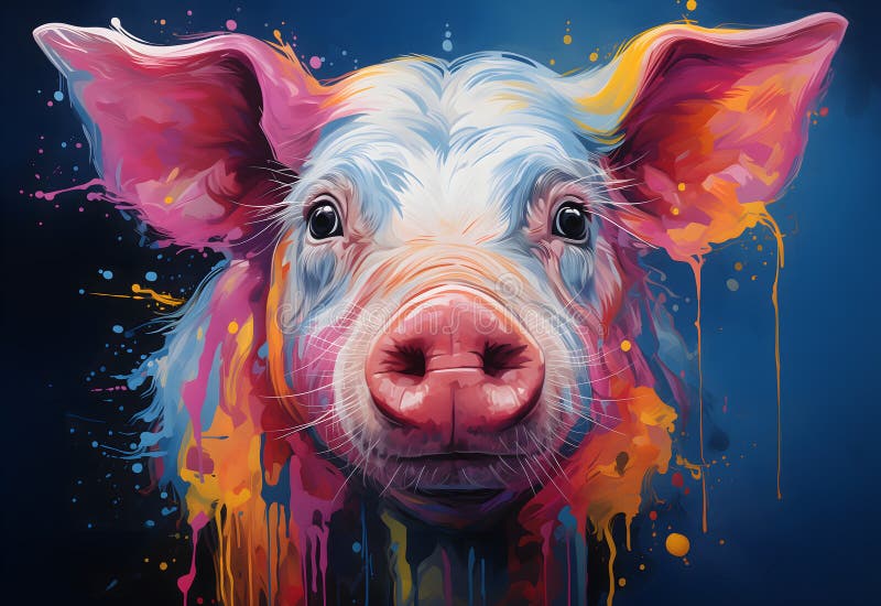 Illustration of an Image of a Colorful Pig, in the Style of Ink ...