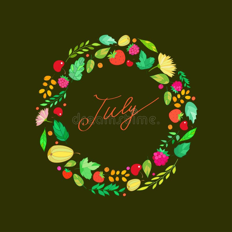 Illustration with the Image of July Lettering in the Frame of the ...