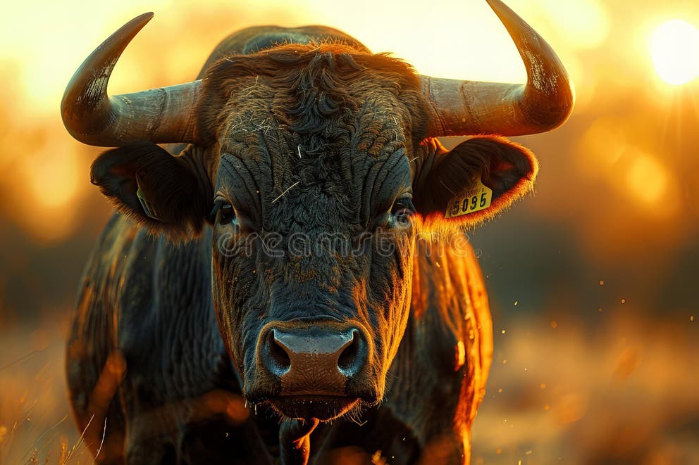 Illustration of Image with a Large Bull in the Sun, High Quality, High ...