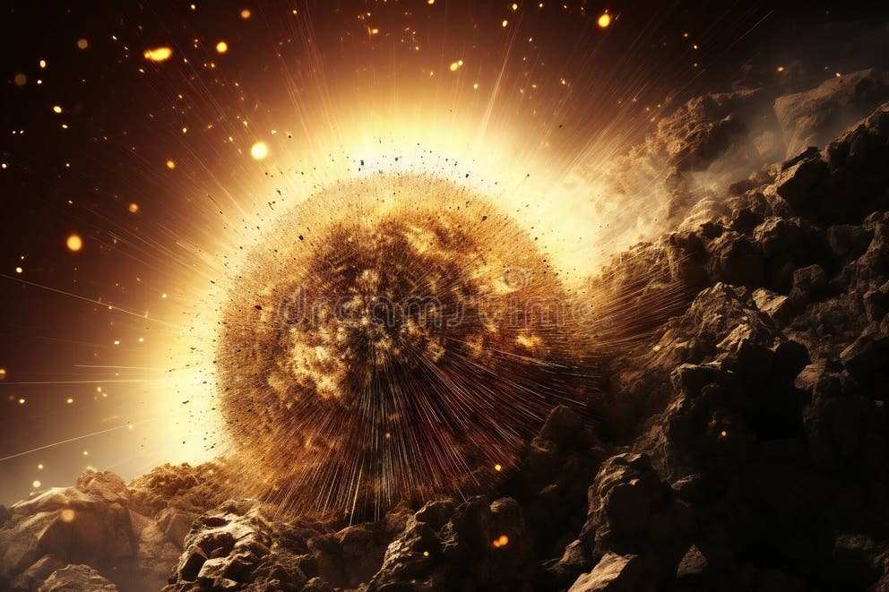 Image of Planet Explosion with Sun Rays and Smoke Stock Illustration ...