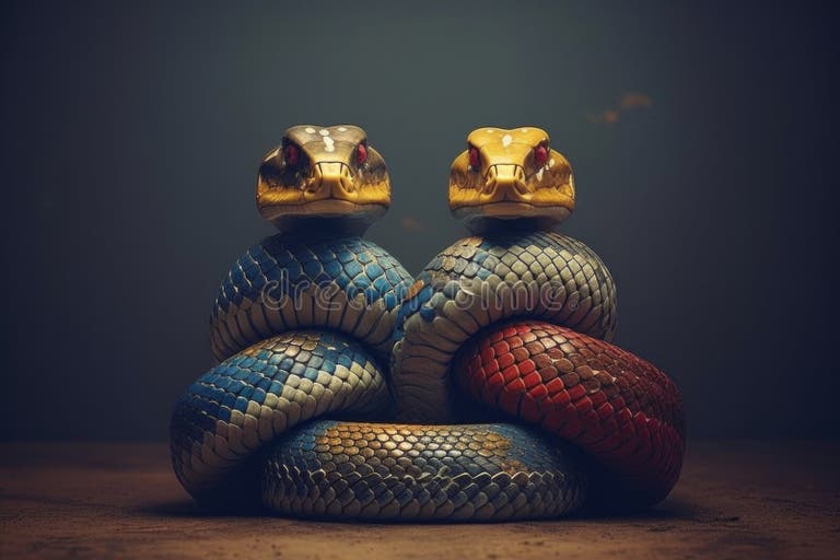 Illustration of an Image of Two Multi-colored Snakes on a Dark ...