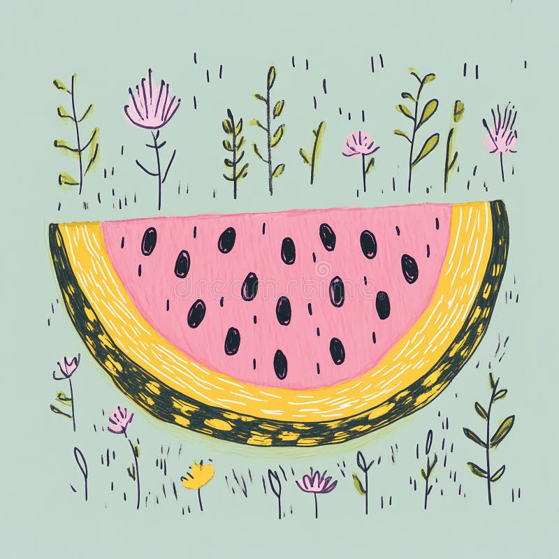 Illustration Image of a Watermelon. Hand Drawn Artwork of a Watermelon ...