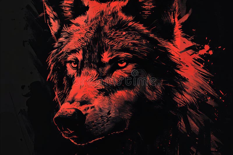 Illustration of the Image of a Wolf Logo in Red and Black Over a Black ...