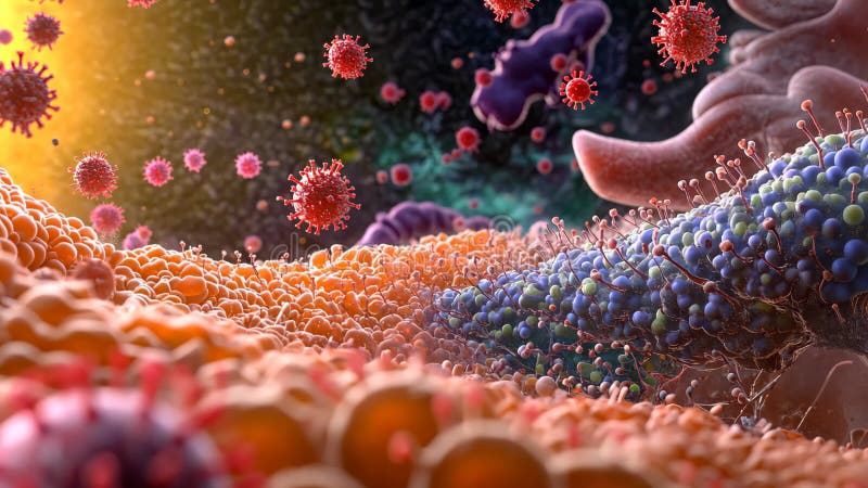 Illustration of Immune Cells Attacking Virus Particles in the Stock ...