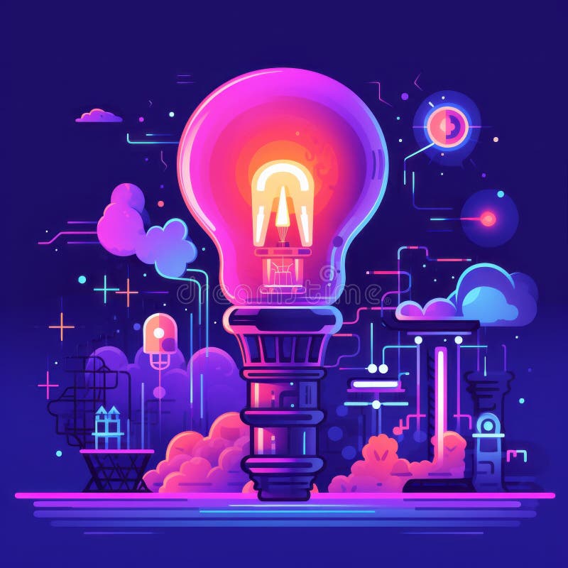 Illustration of Implementing an Innovation Violet and Yellow with Light ...