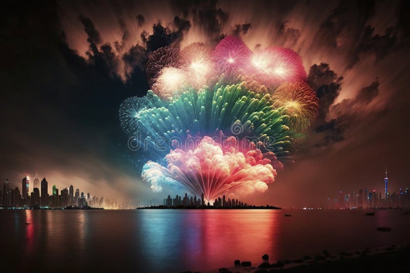 Illustration, Incredibly Bright Fireworks in Century Park, Ai ...
