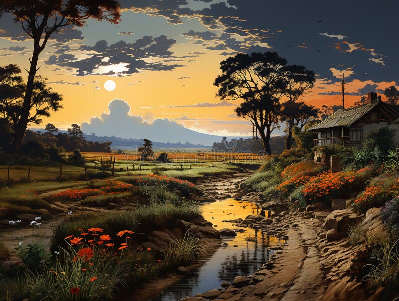 Illustration of an Indian Countryside Tableau. Stock Illustration ...