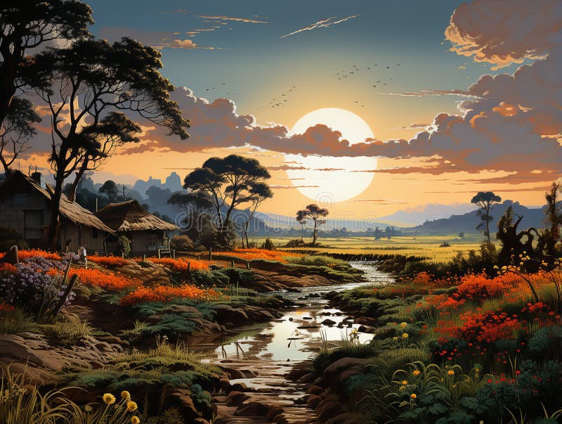 Illustration of an Indian Countryside Tableau. Stock Illustration ...