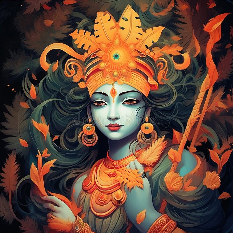 Illustration of Indian God, Feather, Flute or Bansuri. Ai Generated ...