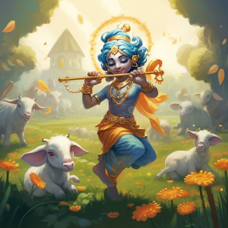 Illustration of Indian God, Feather, Flute or Bansuri. Ai Generated ...