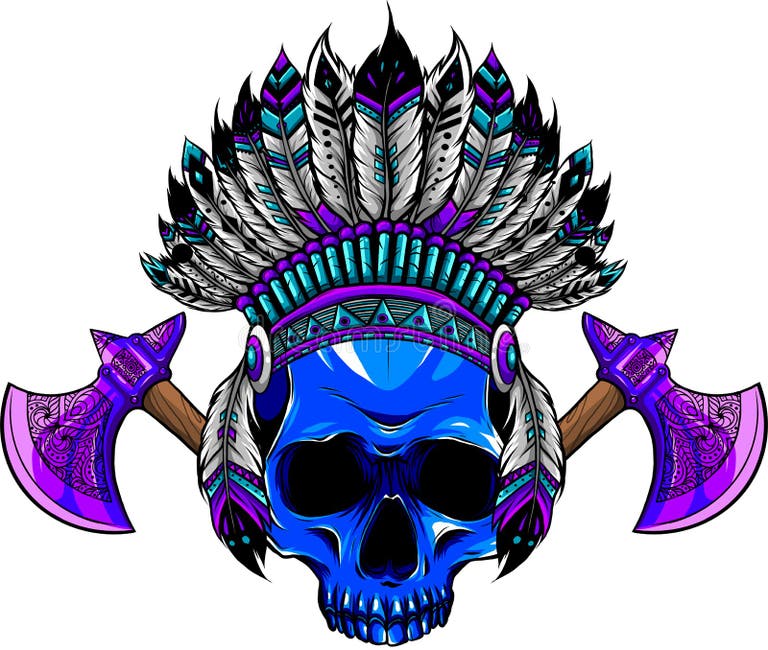 Vector Illustration of Indian Skull and Tomahawk Stock Vector ...